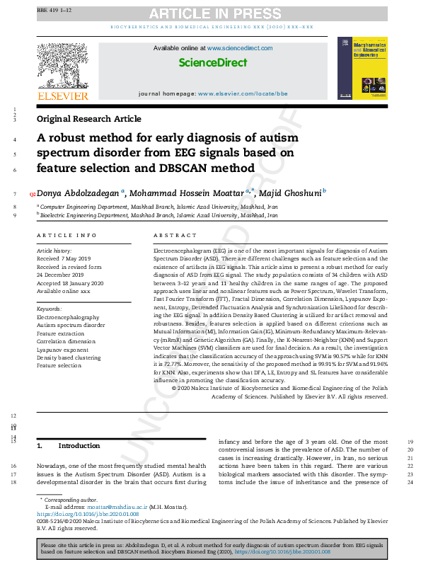 (PDF) A robust method for early diagnosis of autism spectrum disorder from EEG signals based on ...