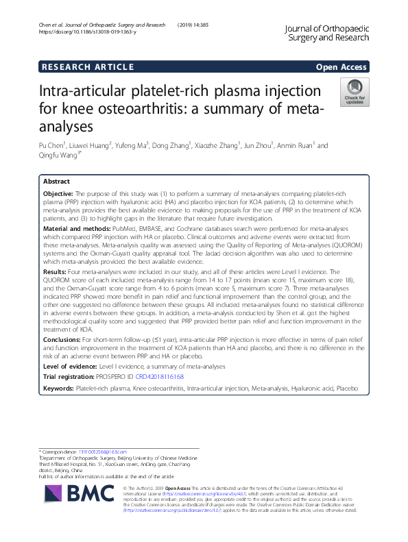 (PDF) Intra-articular platelet-rich plasma injection for the treatment of temporomandibular ...
