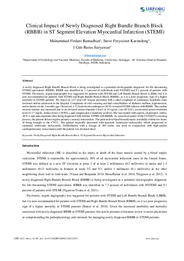 (PDF) Clinical Impact of Newly Diagnosed Right Bundle Branch Block ...