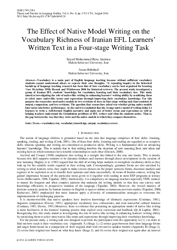 (PDF) The Effect of Native Model Writing on the Vocabulary Richness of ...