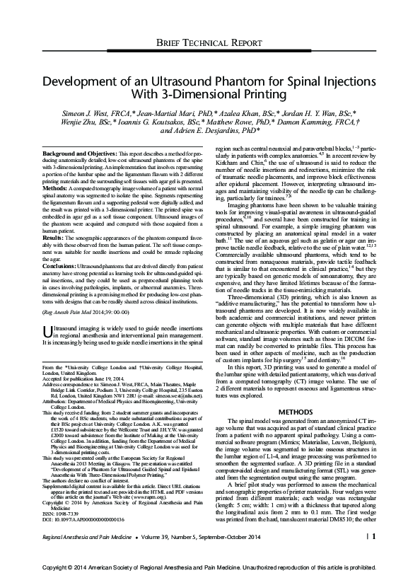 (PDF) Development of an ultrasound phantom for spinal injections with 3 ...