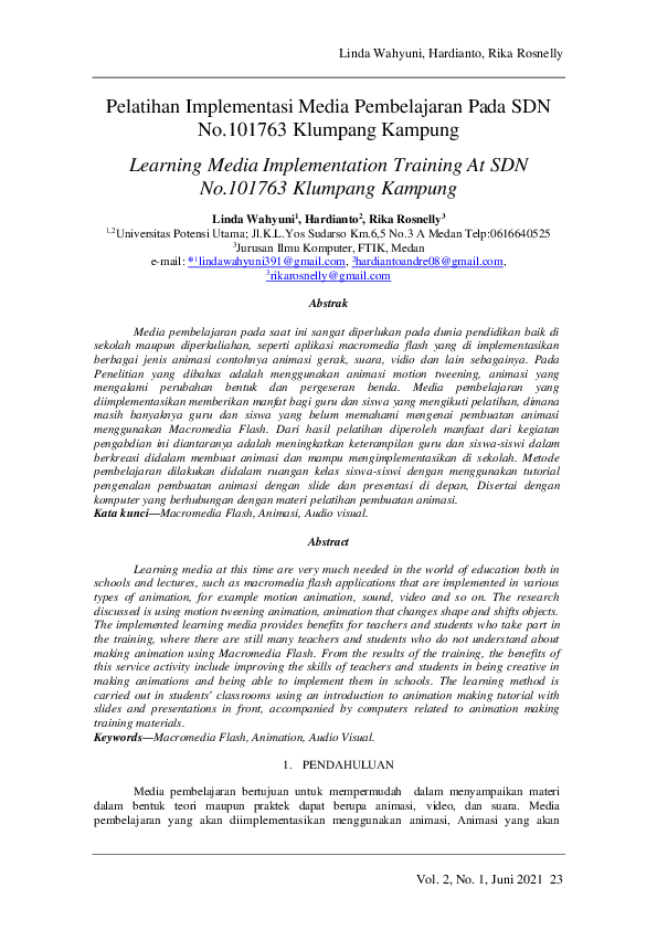 (PDF) Learning Media Implementation Training At SDN No.101763 Klumpang Kampung