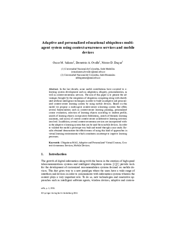 (PDF) Adaptive and Personalized Educational Ubiquitous Multi-Agent System Using Context ...