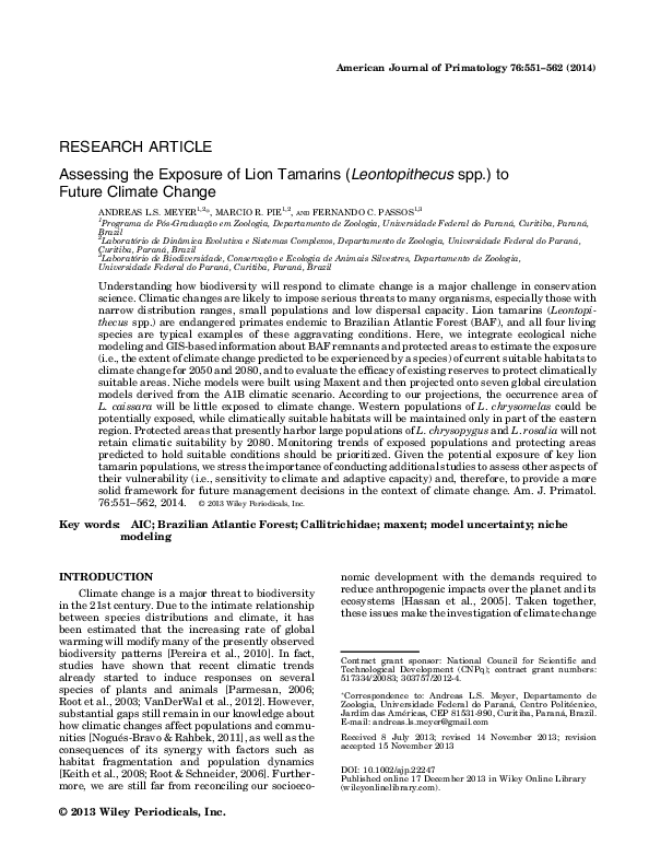 (PDF) Assessing the exposure of lion tamarins (Leontopithecusspp.) to ...
