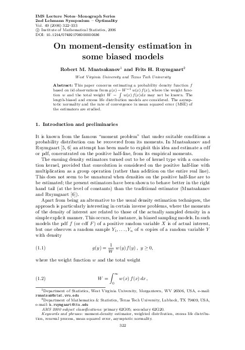 (PDF) On moment-density estimation in some biased models
