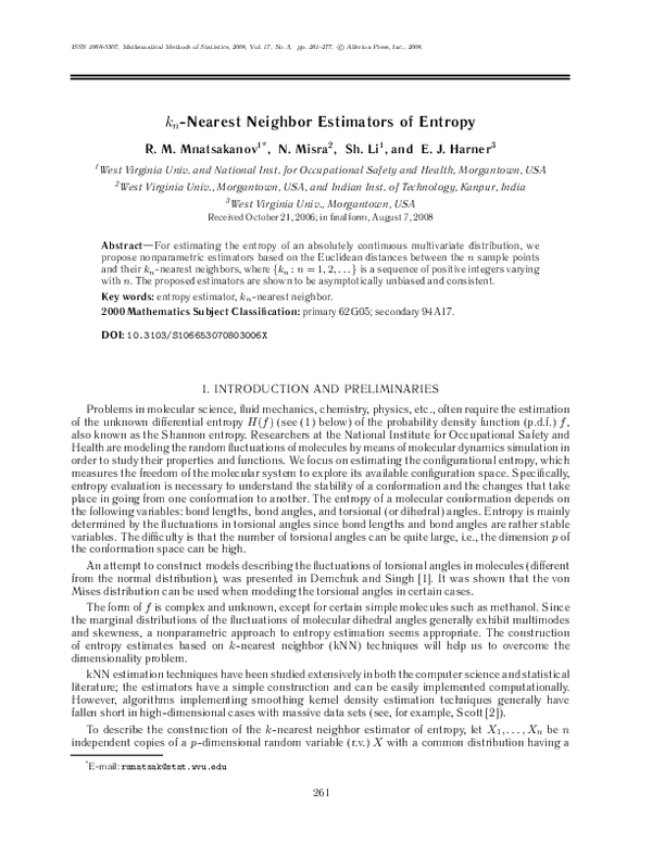 (PDF) K n -nearest neighbor estimators of entropy