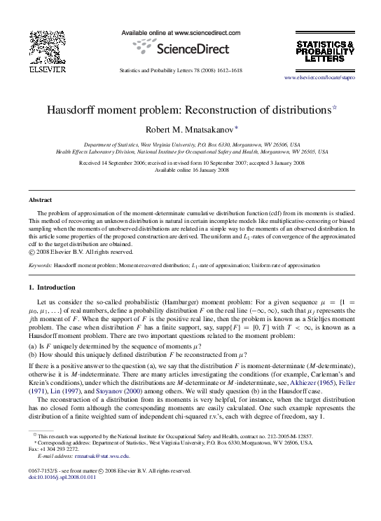 (PDF) Hausdorff moment problem: Reconstruction of distributions