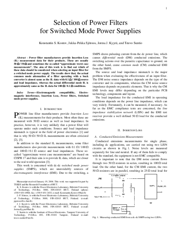 (PDF) 1 Selection of Power Filters for Switched Mode Power Supplies