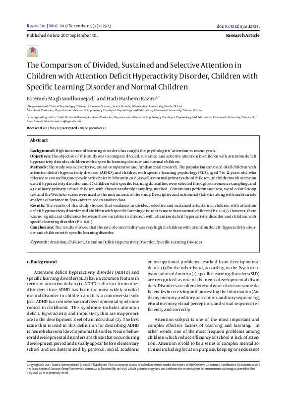 (PDF) The Comparison of Divided, Sustained and Selective Attention in ...