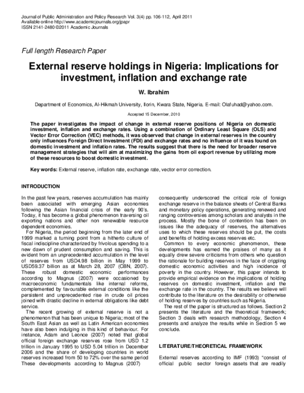 (PDF) External reserve holdings in Nigeria: Implications for investment ...