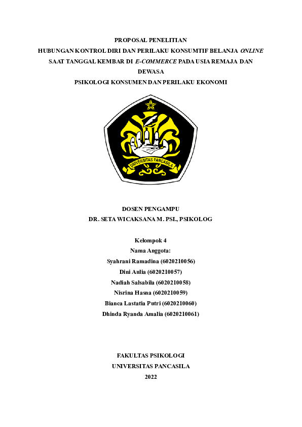 (PDF) Proposal Penelitian Bab 1-3 (Psikologi Konsumen & Perilaku ekonomi)
