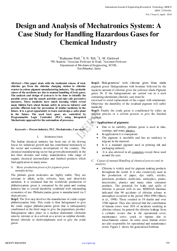 (PDF) Design and Analysis of Mechatronics System: A Case Study for Handling Hazardous Gases for ...