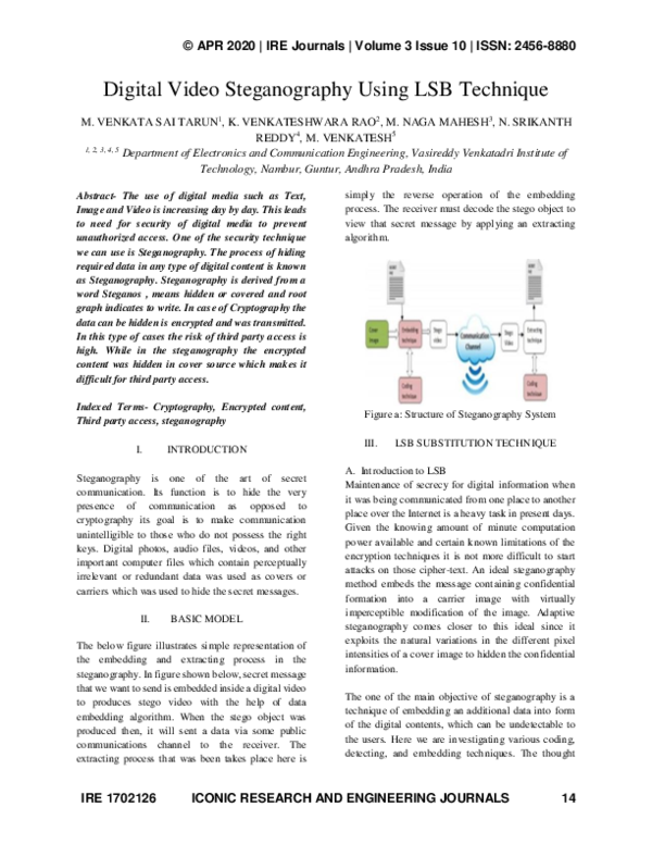 (PDF) Digital Video Steganography Using LSB Technique