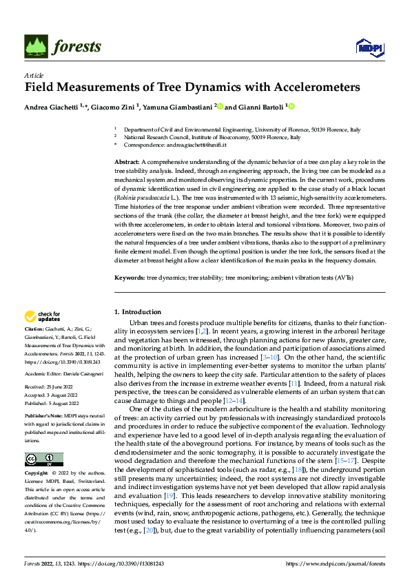 (PDF) Field Measurements of Tree Dynamics with Accelerometers