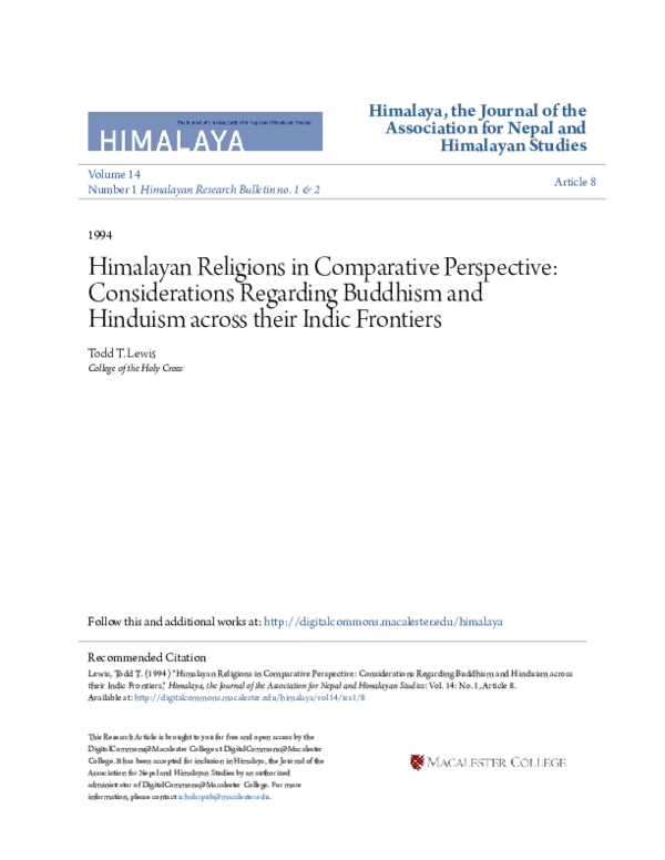 (PDF) Himalayan Religions in Comparative Perspective: Considerations ...