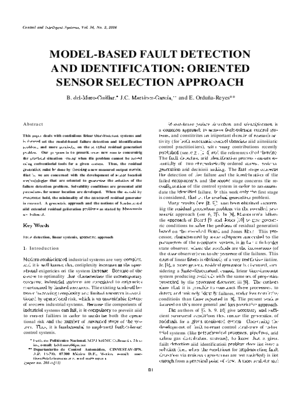Pdf Model Based Fault Detection And Identification Oriented Sensor