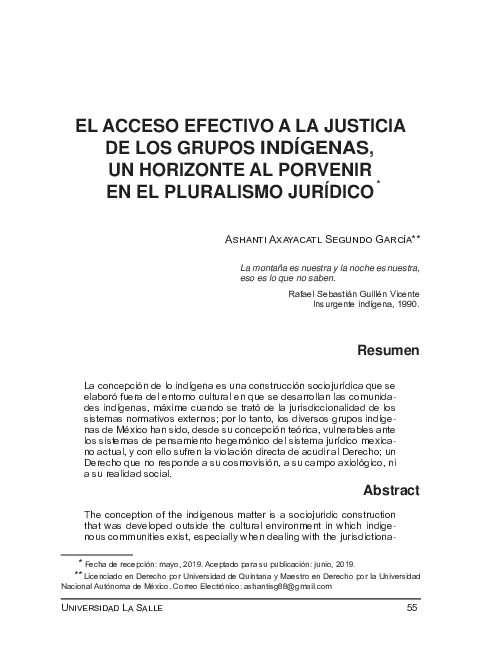(PDF) El Acceso efectivo a la justicia de los grupos indígenas, un horizonte al porvenir en el ...
