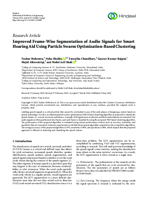 Pdf Improved Frame Wise Segmentation Of Audio Signals For Smart Hearing Aid Using Particle