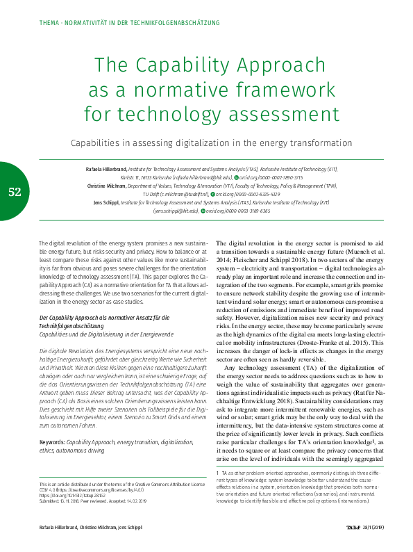 (PDF) The Capability Approach as a normative framework for technology assessment