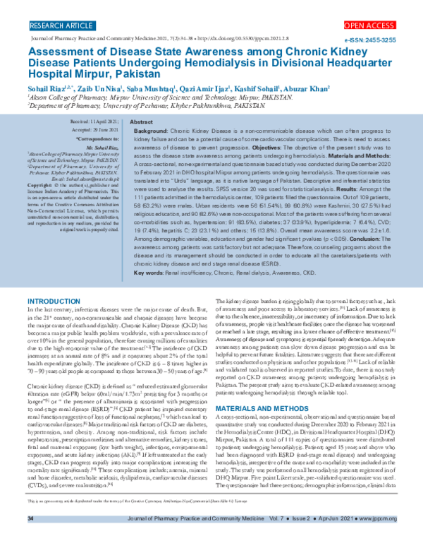 (PDF) Disease Awareness in CKD Patients Undergoing Hemodialysis