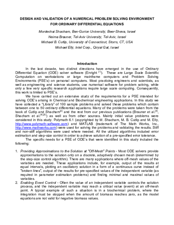 Pdf Design And Validation Of A Numerical Problem Solving Environment