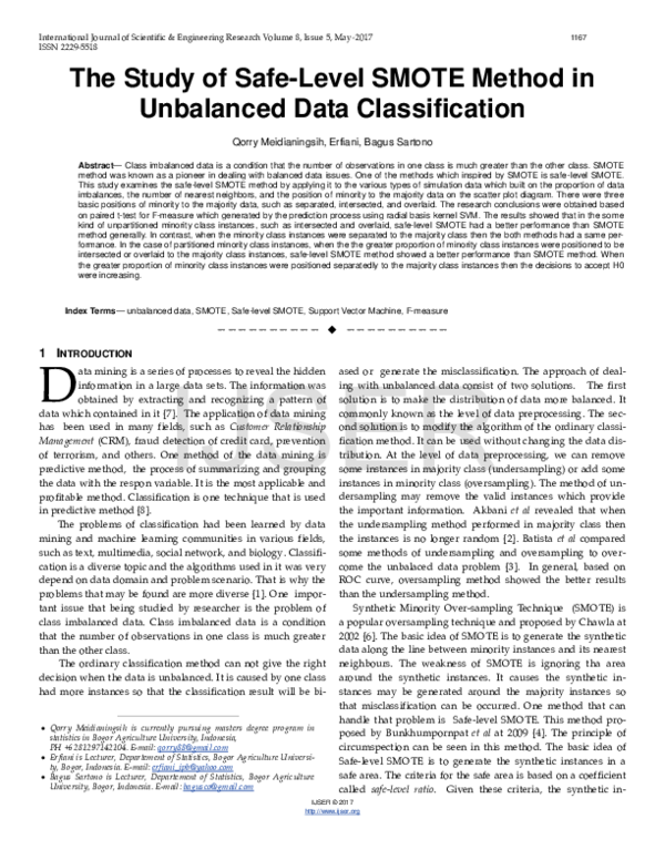 (PDF) The Study of Safe-Level SMOTE Method in Unbalanced Data Classification