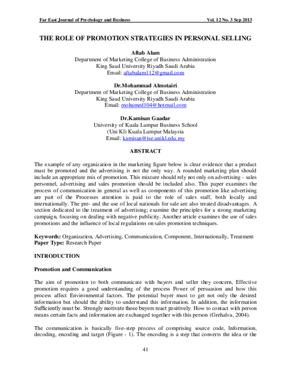 (PDF) The Role of Promotion Strategies in Personal Selling