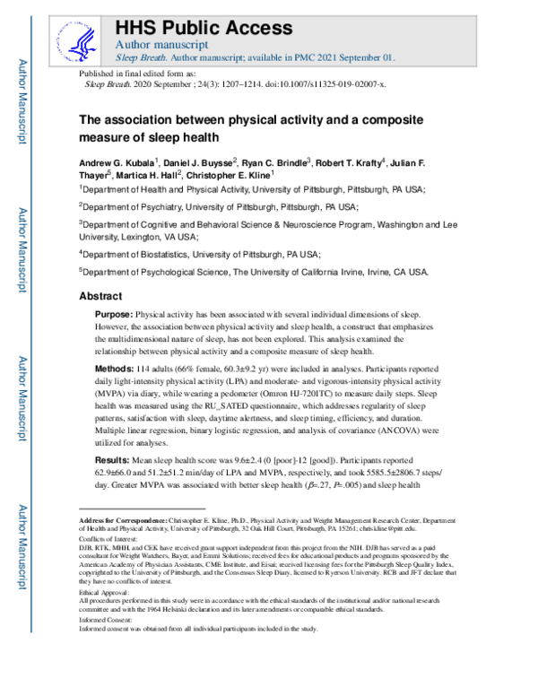 (PDF) The association between physical activity and a composite measure of sleep health