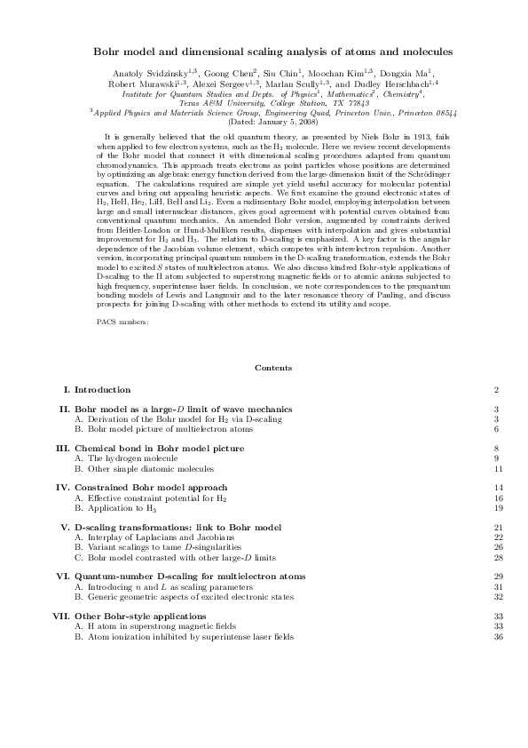 (PDF) Bohr model and dimensional scaling analysis of atoms and molecules
