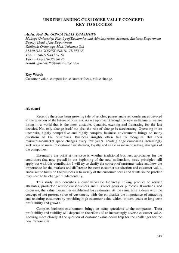 (PDF) Understanding customer value concept: Key to succes