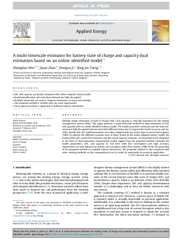 (PDF) A multi-timescale estimator for battery state of charge and capacity dual estimation based ...
