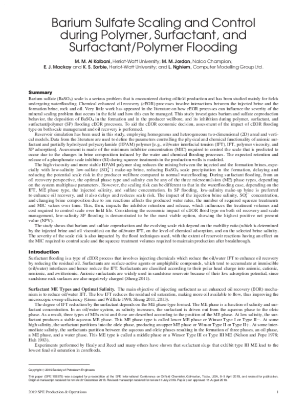 (PDF) Barium Sulfate Scaling and Control during Polymer, Surfactant ...