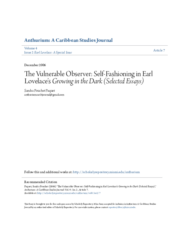 (PDF) The Vulnerable Observer: Self-Fashioning in Earl Lovelace’s ...