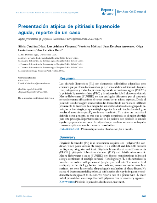 (PDF) Presentación atípica de pitiriasis liquenoide aguda, reporte de ...
