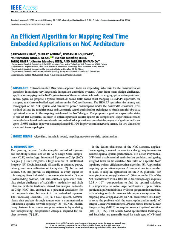 Pdf An Efficient Algorithm For Mapping Real Time Embedded Applications On Noc Architecture
