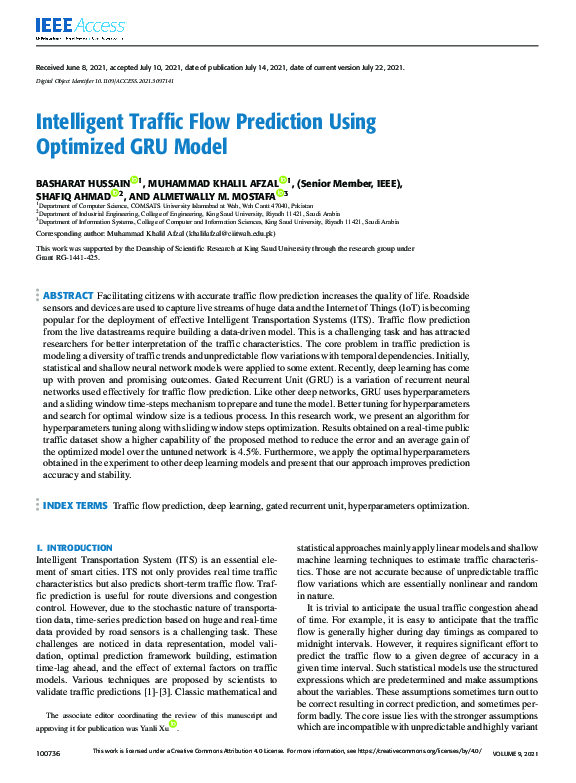 (PDF) Intelligent Traffic Flow Prediction Using Optimized GRU Model (PDF) Intelligent Traffic Flow Prediction Using Optimized GRU Model
