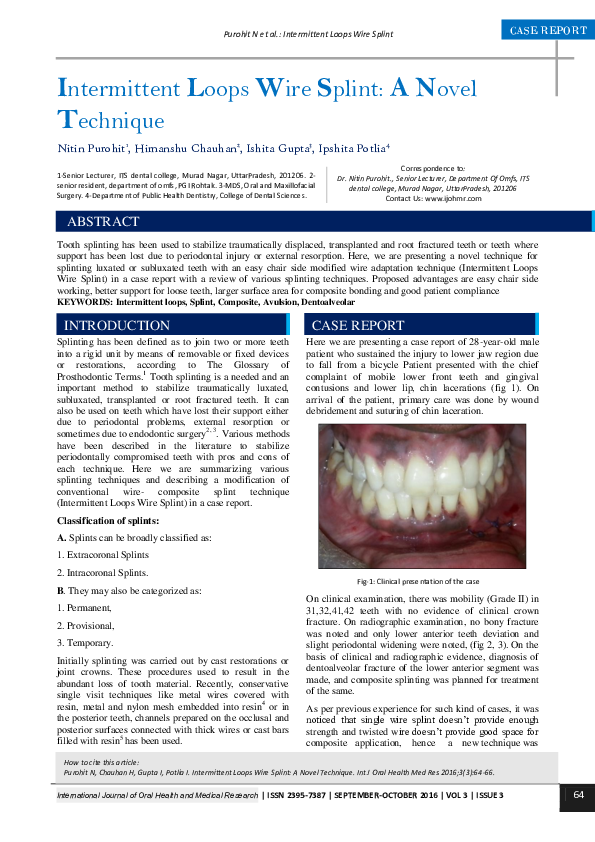 (PDF) Intermittent Loops Wire Splint: A Novel Technique