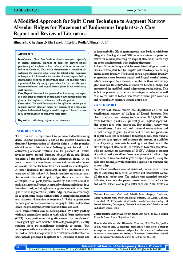 (PDF) A Modified Approach for Split Crest Technique to Augment Narrow ...