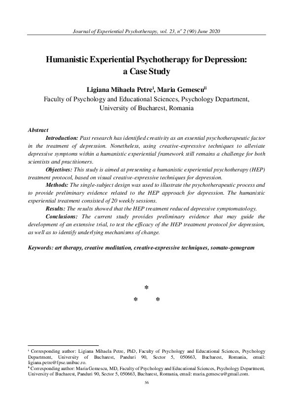 (PDF) Humanistic Experiential Psychotherapy for Depression: a Case Study