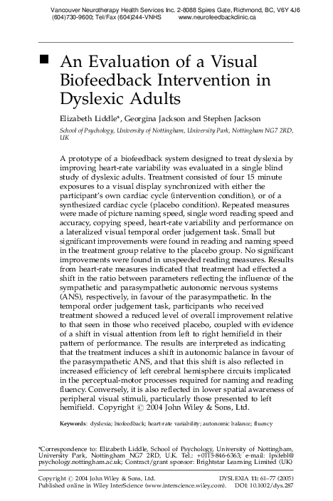 (PDF) An evaluation of a visual biofeedback intervention in dyslexic adults
