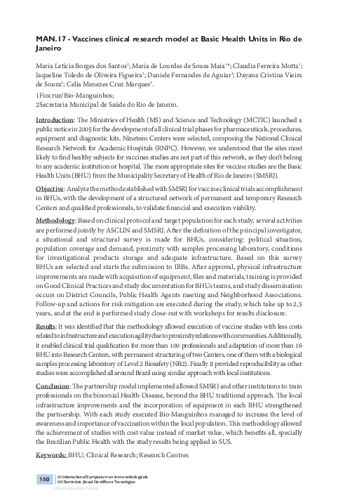 (PDF) Vaccines Clinical Research Model at Basic Health Units in Rio de ...