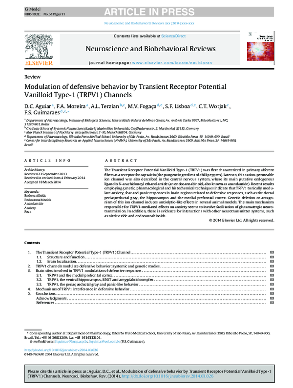 (PDF) 2014 Modulation of defensive behavior by Transient Receptor ...