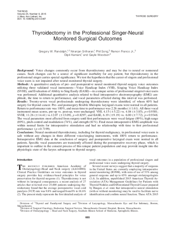 (PDF) Thyroidectomy in the Professional Singer-Neural Monitored ...