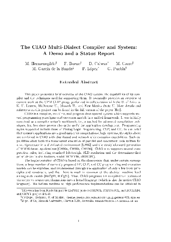 (PDF) The CIAO Multi-Dialect Compiler and System: A Demo and Status Report