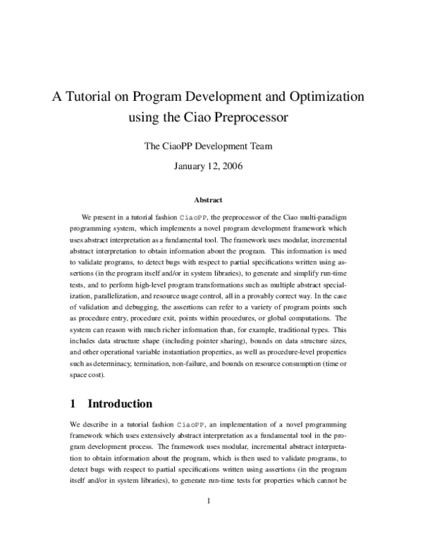 (PDF) A tutorial on program development and optimization using the Ciao preprocessor