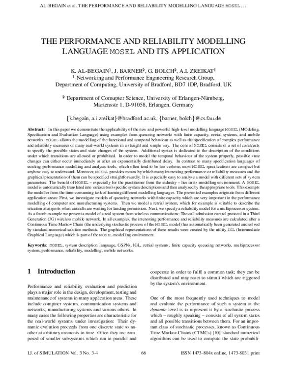 (PDF) The performance and reliability modelling language mosel and its application
