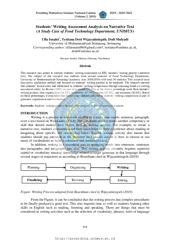 (PDF) Students’ Writing Assessment Analysis on Narrative Text (A Study ...