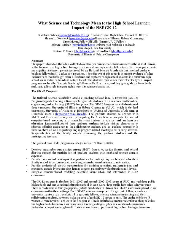 (PDF) What Science and Technology Mean to the High School Learner