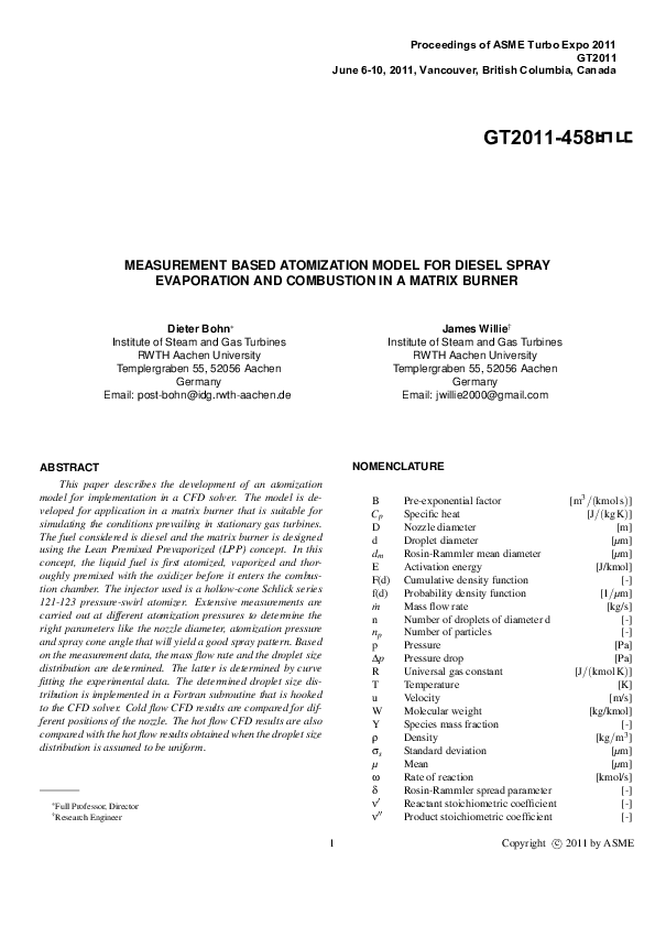 (PDF) Atomization Model for Diesel Spray in Matrix Burners