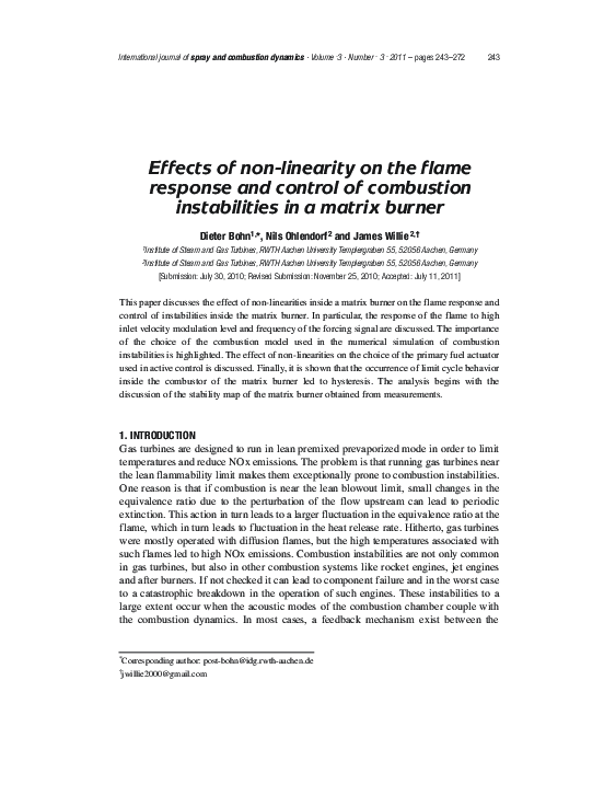 (PDF) Effects of non-linearity on the flame response and control of ...